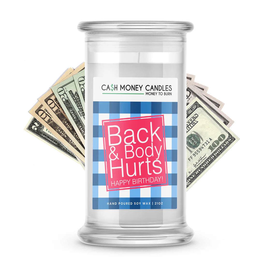 New: Back & Body Hurts Happy Birthday Gift Cash Money Candle Made in U ...